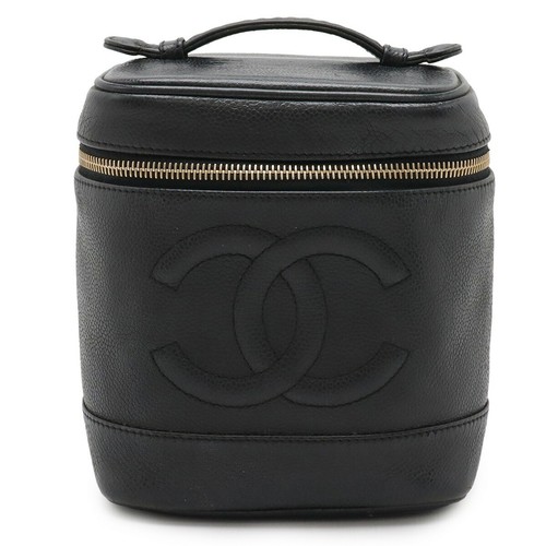 CHANEL Coco Mark Vanity Bag Handbag Cosmetic Pouch Caviar Skin Leather ...