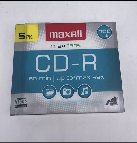 Maxell CD-R Blank Maxdata 80 Min Record-able CDs 700mb 5 Pk - NEW ...
