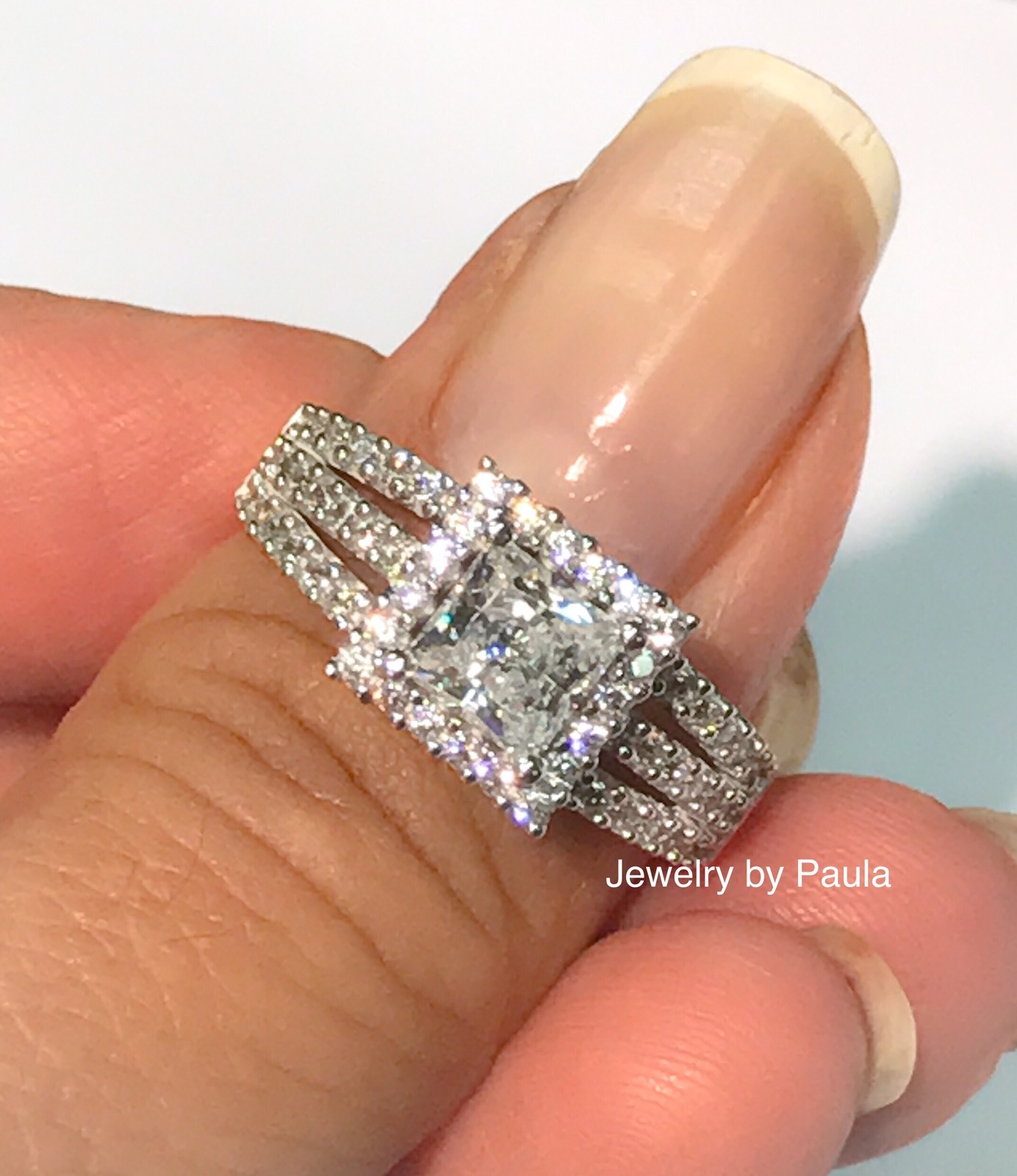 14k Solid Gold 2.5 Princess Cut Engagement Bridal Ring Lab Created ...