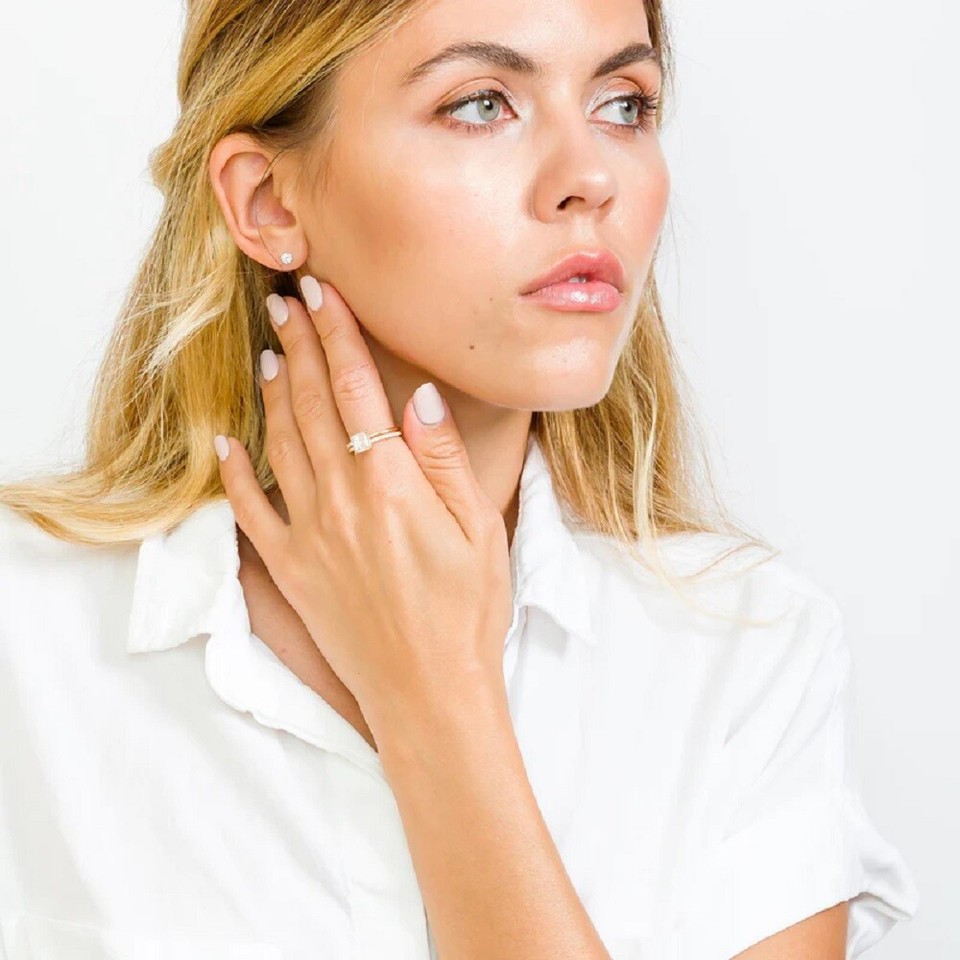 Sterling Silver Gold Plated 2-pcs Ring Set w/ 7 mm (2 ct) Princess Cut ...