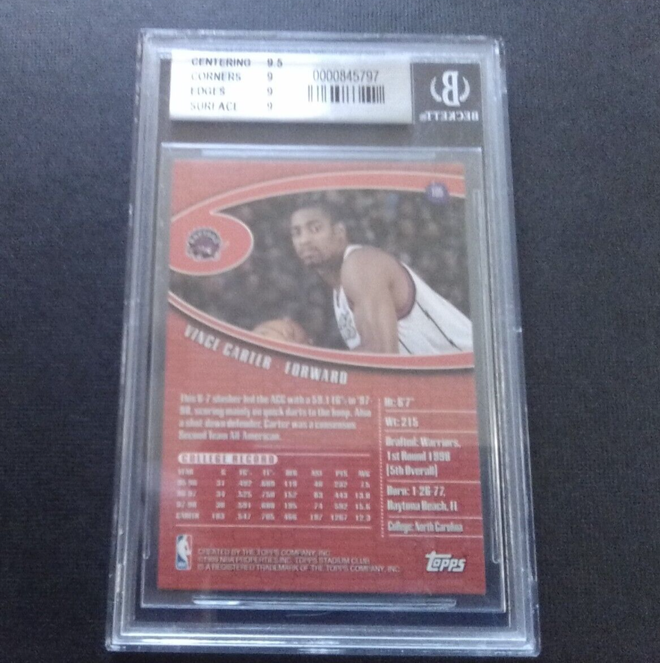 BGS 9 Mint 1998-99 Topps Stadium Club VINCE CARTER Draft Redemption ...