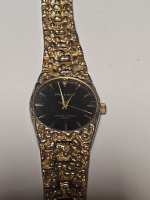 Vtg Milan Watch Women 30mm Gold Tone Nugget Style Black Dial New ...