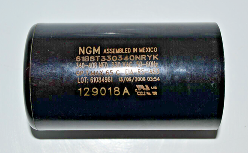 NGM START CAPACITOR 61B8T330340NRYK 340-408 MFD 330VAC 50-60Hz 129018A ...
