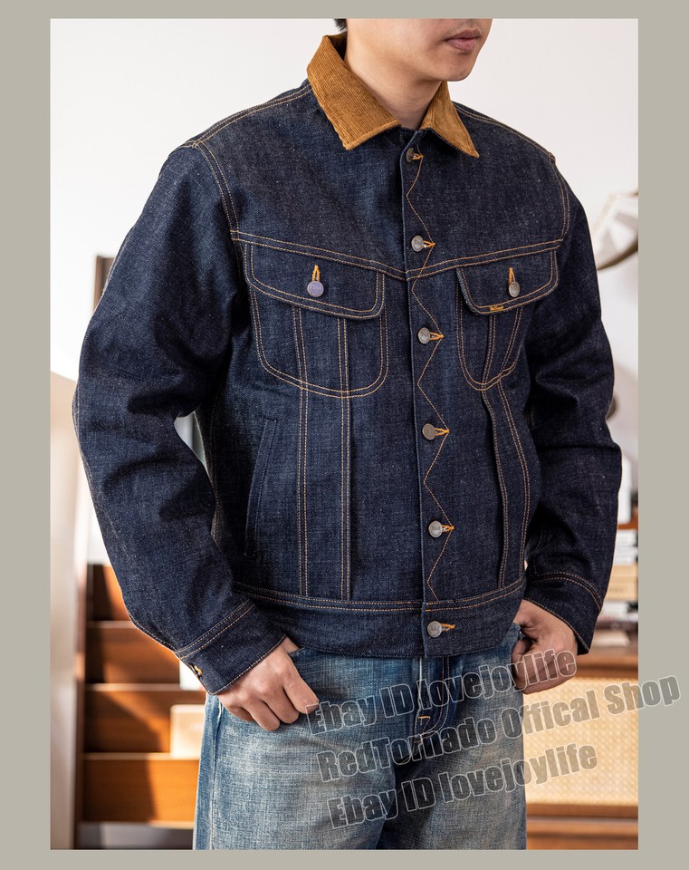 Red Tornado Men Jean Jacket Wool Blanket Lined 18oz Raw Selvedge Denim ...