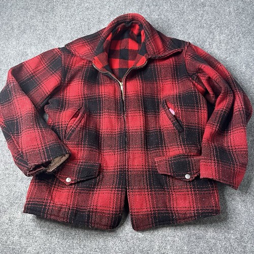 Vtg Buffalo Plaid Hunting Lumberjack Work Jacket Wool Button Up Coat ...