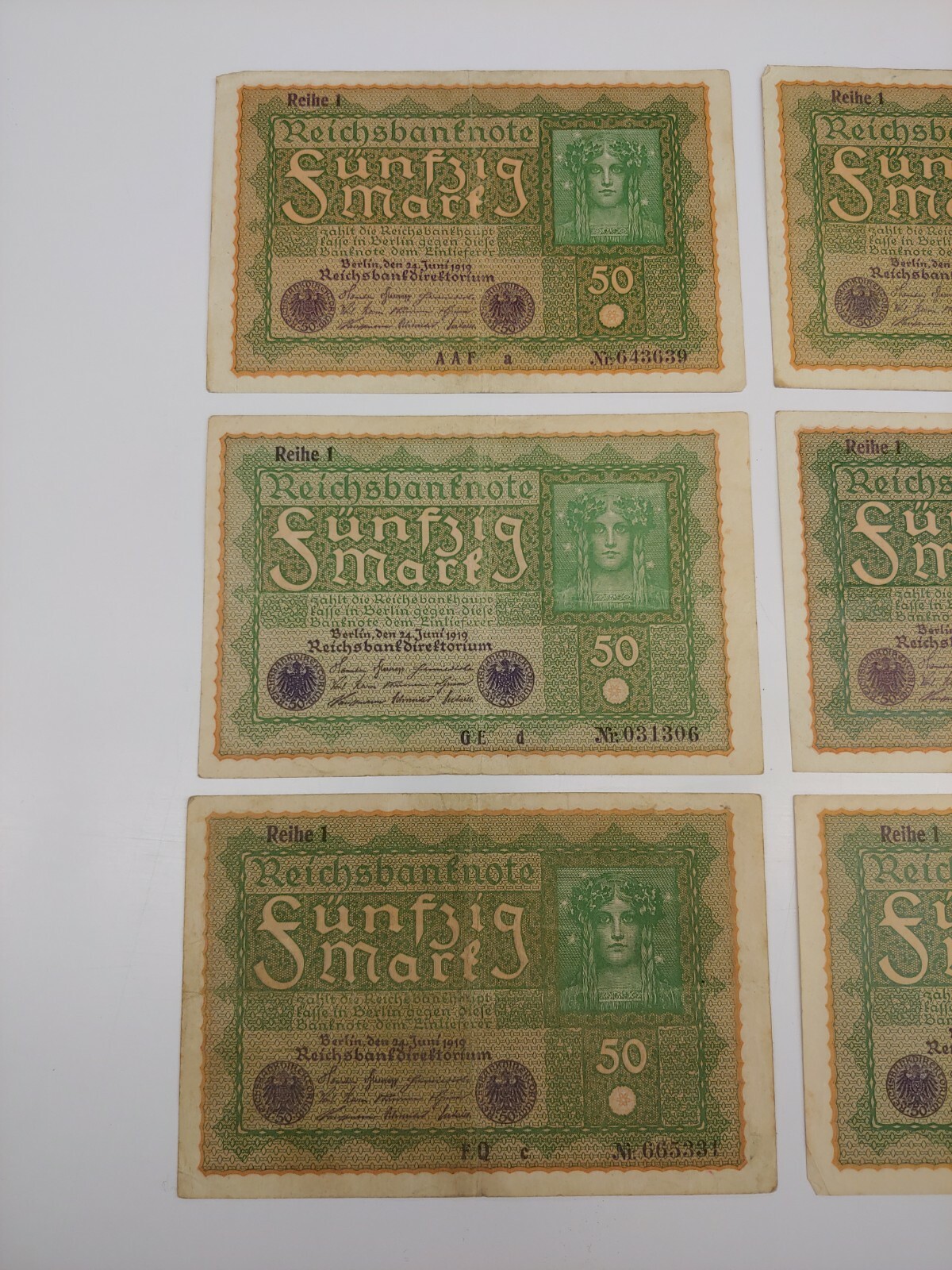6x GERMANY 50 Mark 1919 Reichsbanknote - Funfzig Mark - Paper Money ...