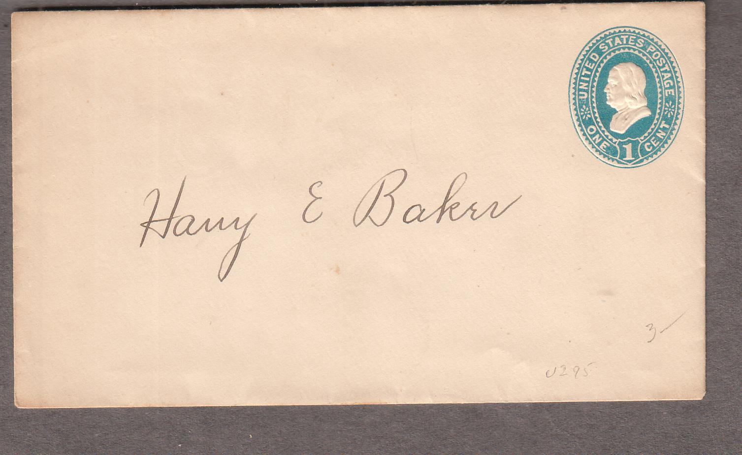 late 1800's 1 cent Benjamin Franklin stamped envelope cover to Harry E ...