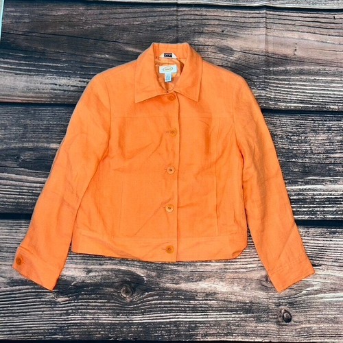 Talbots Women's Orange Linen Jacket Size 6 Button Closure Casual Spring ...