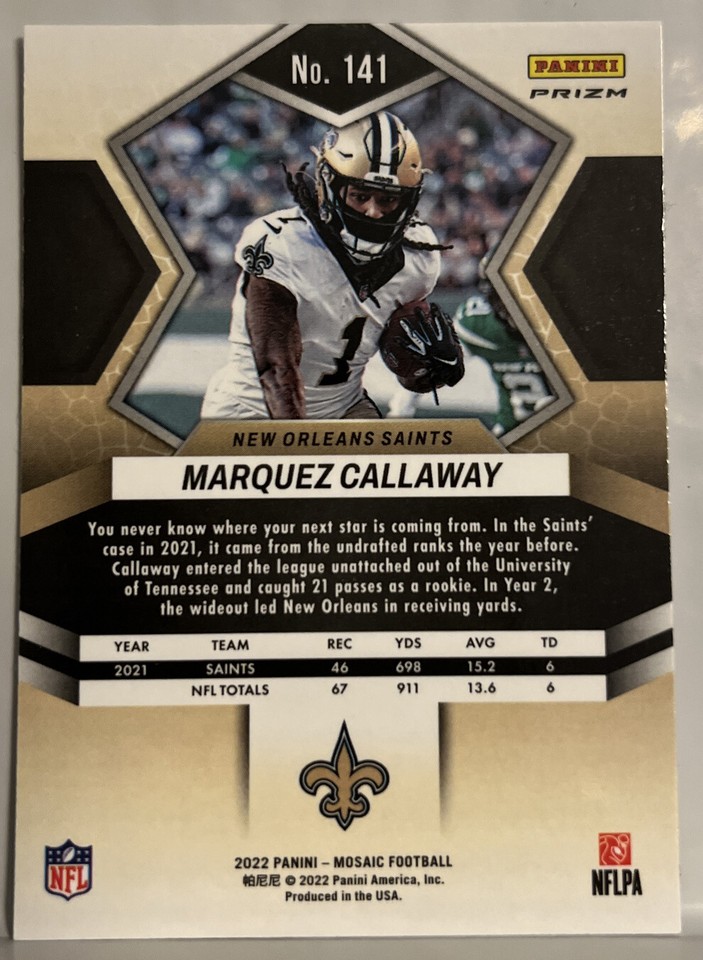 Marquez Callaway 2022 Mosaic Football Green Prizm Card #141 New Orleans ...