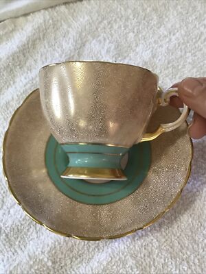 Tuscan 8637H Pedestal Gold Pink & Turquoise Cup & Saucer Set w Abstract ...