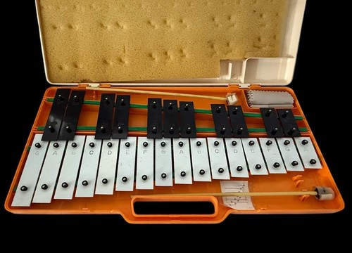 VINTAGE GLOCKENSPIEL 27K XYLOPHONE MUSICAL INSTRUMENT w/ HARD CASE ...