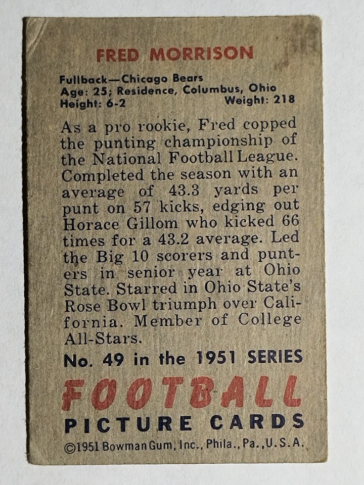 1951 Bowman #49 Fred Morrison (VGEX) | eBay
