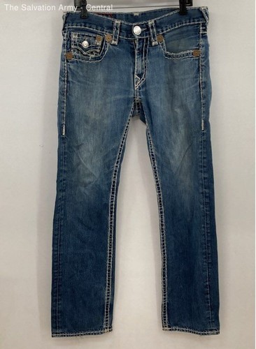 True Religion Mens Blue Ricky Super T Medium Wash Denim Straight Jeans ...