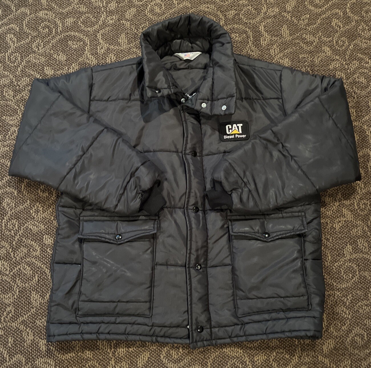 Men’s Vintage Cat Diesel Power Patch Puffer Coat Blac… - Gem
