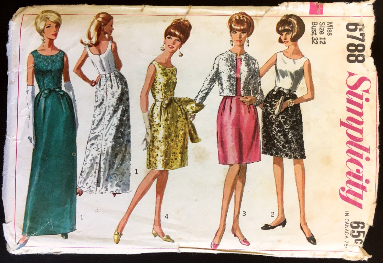 Sz 12 B 32 Iconic 60s Gown Dress Jacket Simplicity 6788 Pattern Special ...