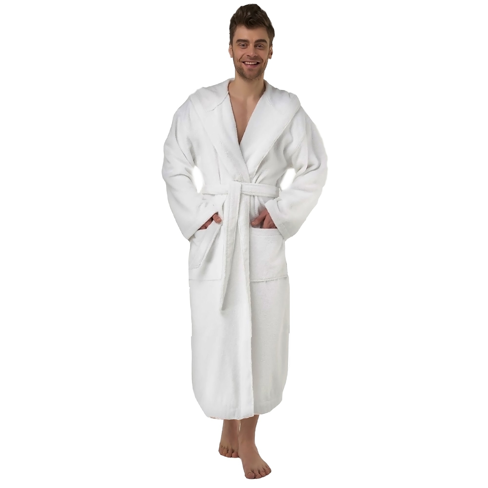 Bright White Hooded Robe for Men. Full Length, One Size Adult ...