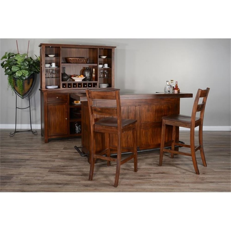 Pemberly Row 78" Farmhouse Wood Bar Unit in Medium Brown | eBay