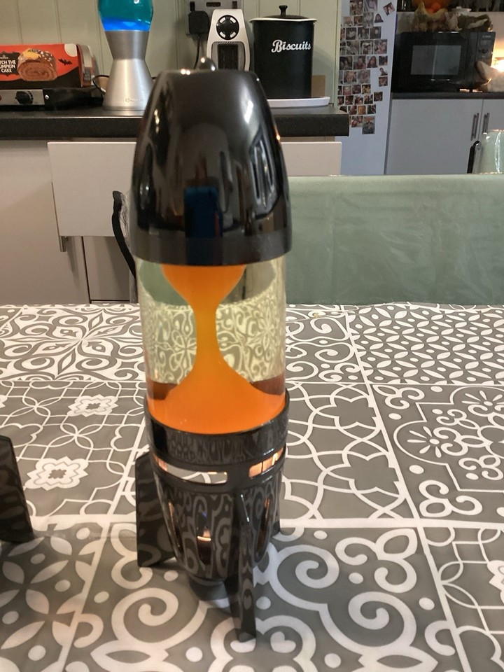 Mathmos Black FIREFLOW CANDLE powered Lava Lamp With ORANGE wax YELLOW ...