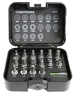 Grip Edge Tools HB16S 16 Piece 3/8" Drive Short Metric & SAE RPT Hex ...