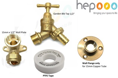 Garden Tap Outside Tap Kit With Brass Wall Plate Elbow or PTFE (CHOOSE ...