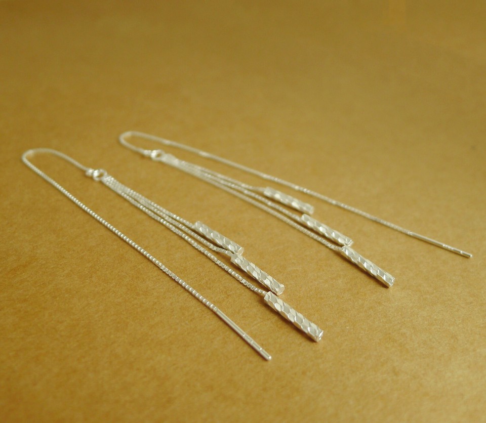 Sterling Silver Long Twisted Tube Bars Drop Pull Through Threader ...