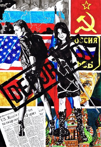 Original Art Ink Illustration Russian Spies Anna Chapman and Maria ...