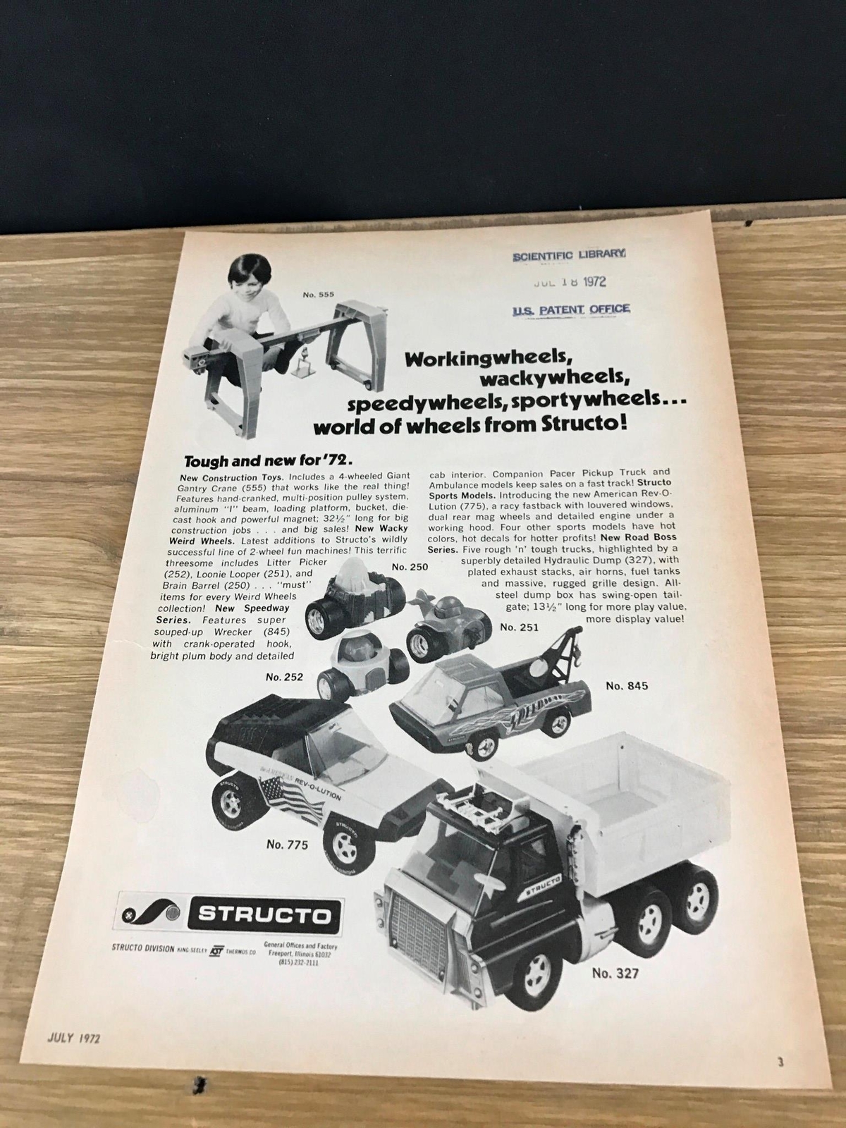 1972 VINTAGE 8X11 TOY PRINT TRADE Ad FOR STRUCTO GANTRY CRANE,WACKY ...