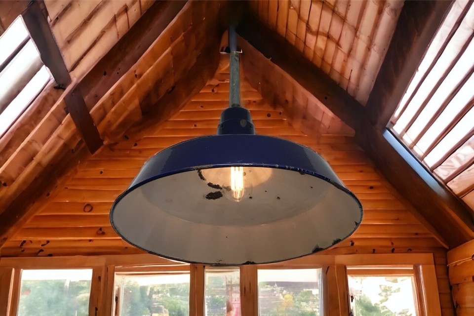 Pair 18" Maxolite Cobalt Blue Porcelain Light Fixture Shade Industrial ...