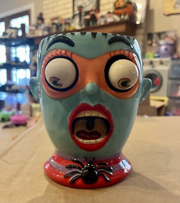 Dept 56 googly eye candle holder stand witch skull ceramic Halloween ...