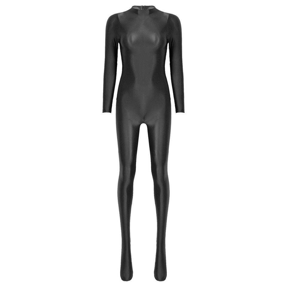 Womens Bodysuit Stretchy Full Body Long Sleeve Bodystocking Leotard ...