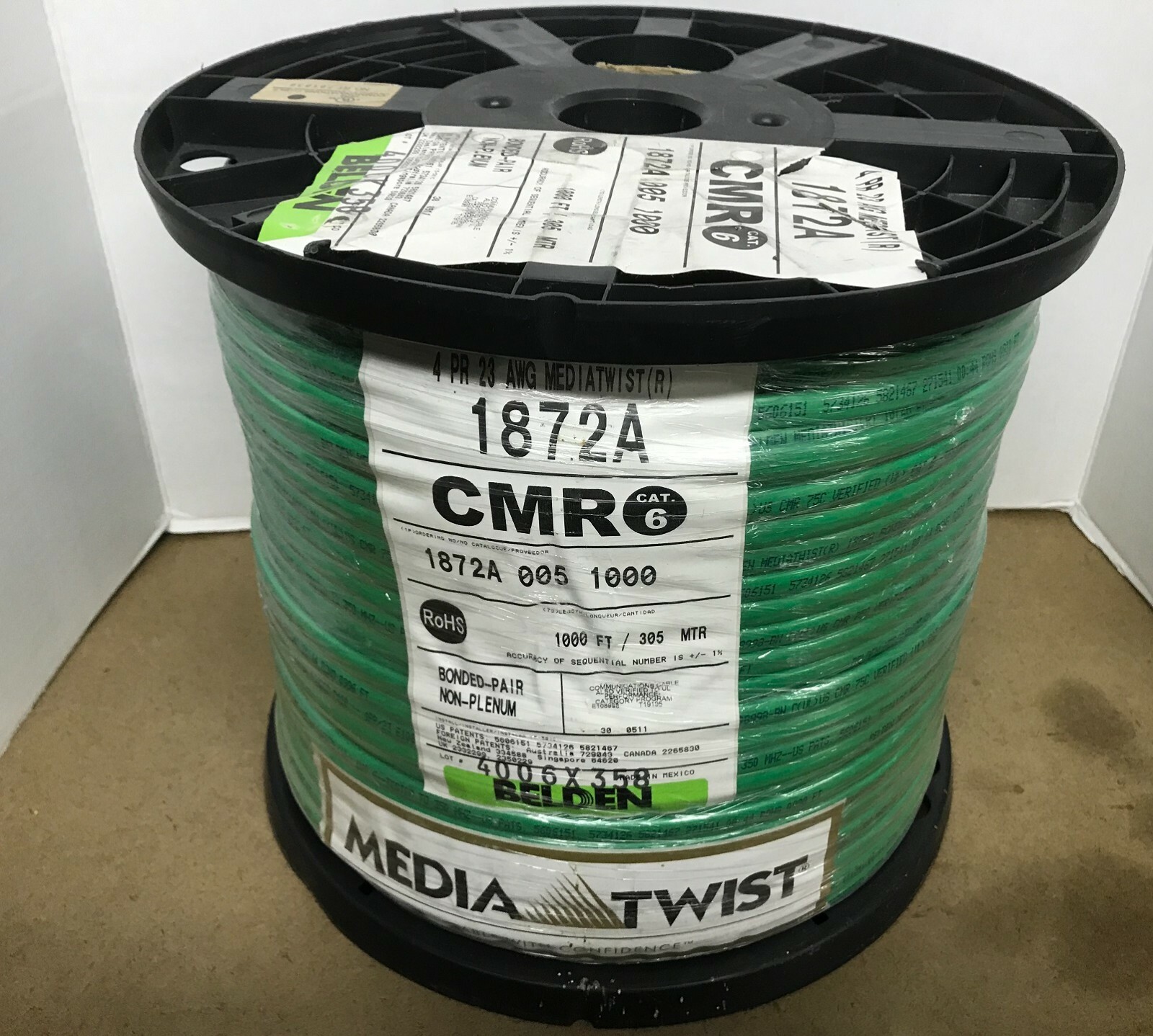 Belden 1872A 23 AWG4 Pair U/UTP CMR Enhanced 350MHz Cat 6e Mediatwist ...