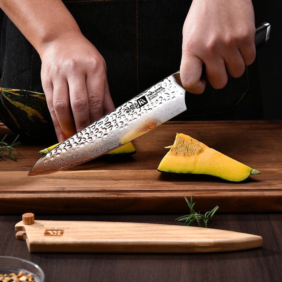 Klaus Meyer Spada Damascus Steel 8 inch Chef's Knife with Wood Sheath ...