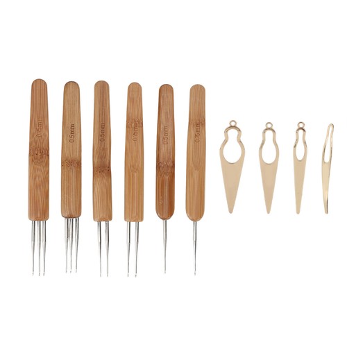 (Gold)10pcs Dreadlocks Tool Set Alloy Bamboo Crochet Hook Dreadlocks ...