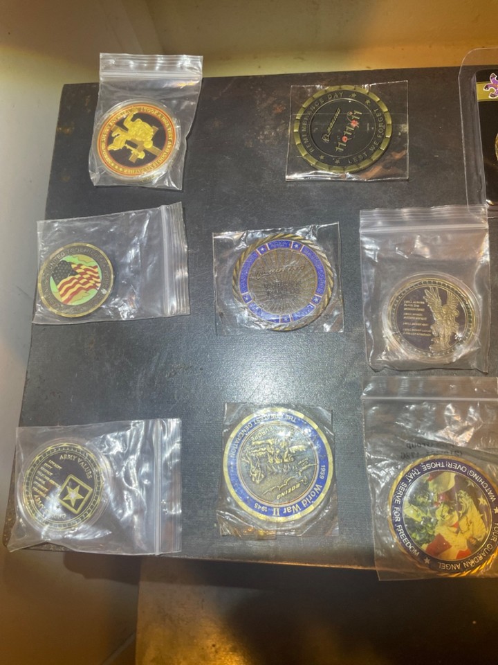 21pc Military Challenge Coin Lot Army JAG Boeing Marine Corps Eagle ...