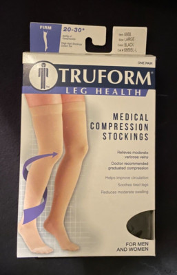 Truform Leg Compression Stocking 20-30mmHg Firm Black Thigh High Sock ...