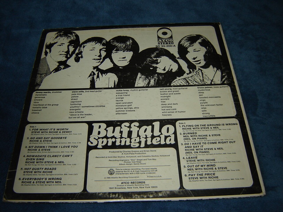 Buffalo Springfield self-titled debut LP 1967 ATCO w/ For What It's ...