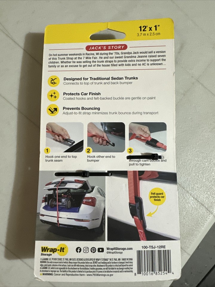 Wrap I Trunk Strap - 12 ft. Trunk Strap Red - Heavy Duty Trunk Tie Down ...