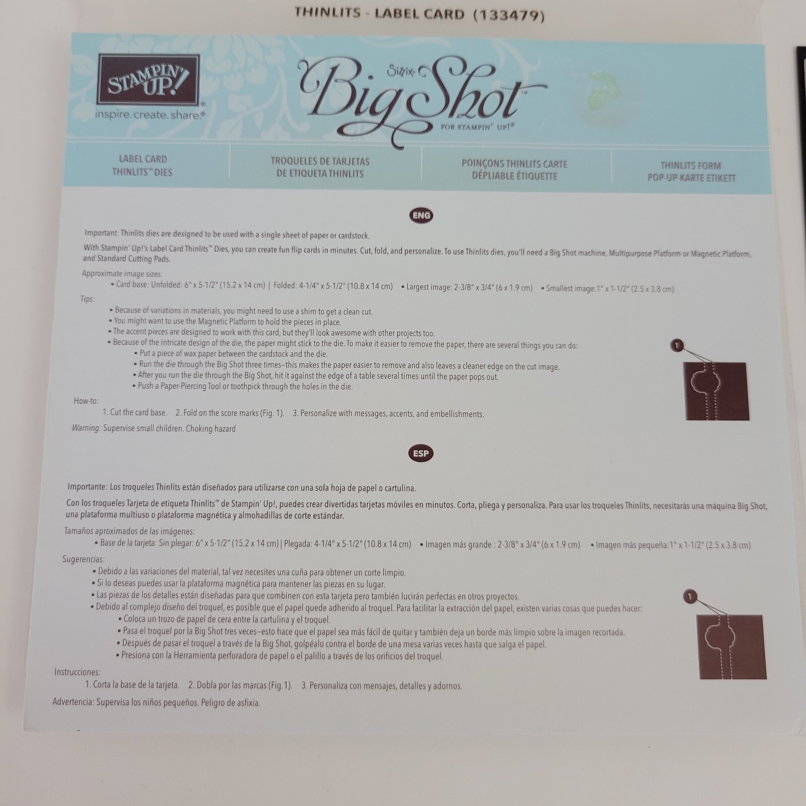 Stampin' Up "Label Card" #133479 Thinlits - Sizzix Dies Bigshot | eBay