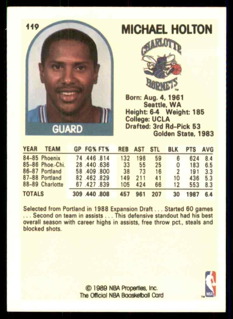 1989-90 NBA HOOPS - ROOKIE Trading Card #119 - MICHAEL HOLTON ...