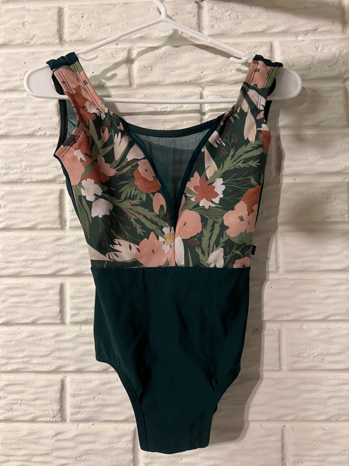 luckyleo leotard medium dark green with floral pattern - Gem