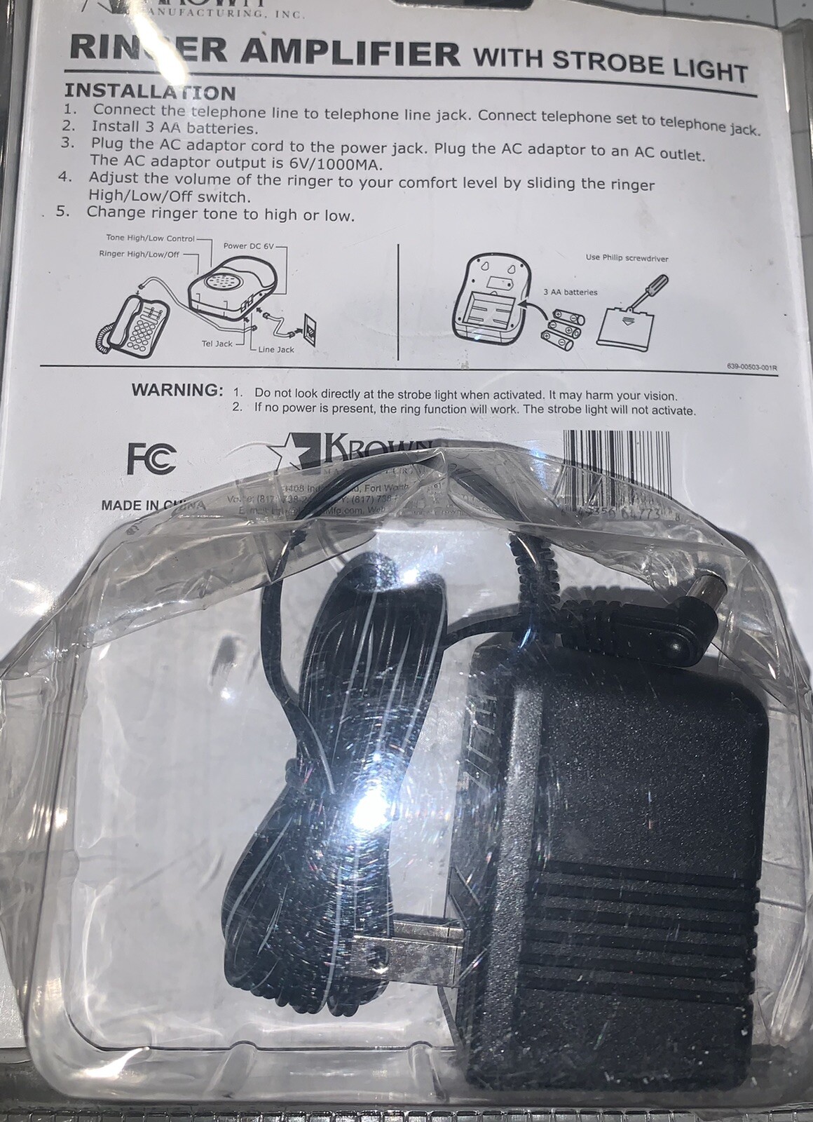 Telephone Ringer Amplifier & Strobe Light Phone Flasher Home Work Loud ...