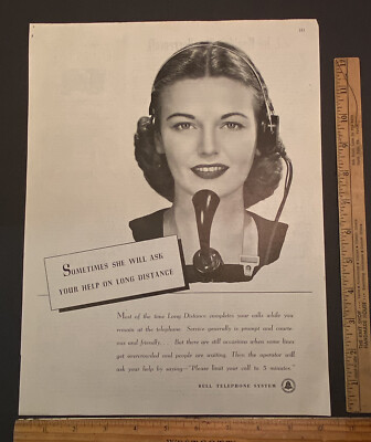 Vintage Print Ad Bell Telephone System Operator 1945 Wartime Ephemera ...