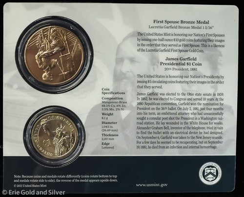 2011 James Garfield Presidential Dollar Coin & First Spouse Medal Set ...