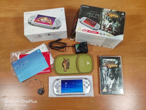 Sony PSP 3003 Console Mystic Silver Monster Hunter Freedom Unite Bundle ...
