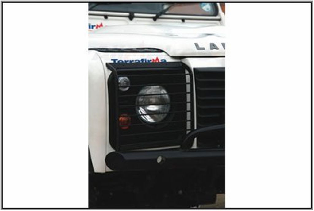 Land Rover Defender 90 110 Black Metal Hinged Front Lamp Guard Kit Pair ...