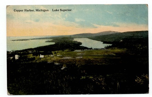 Copper Harbor Michigan Lake Superior sunset aerial scarce c1910 mailed ...