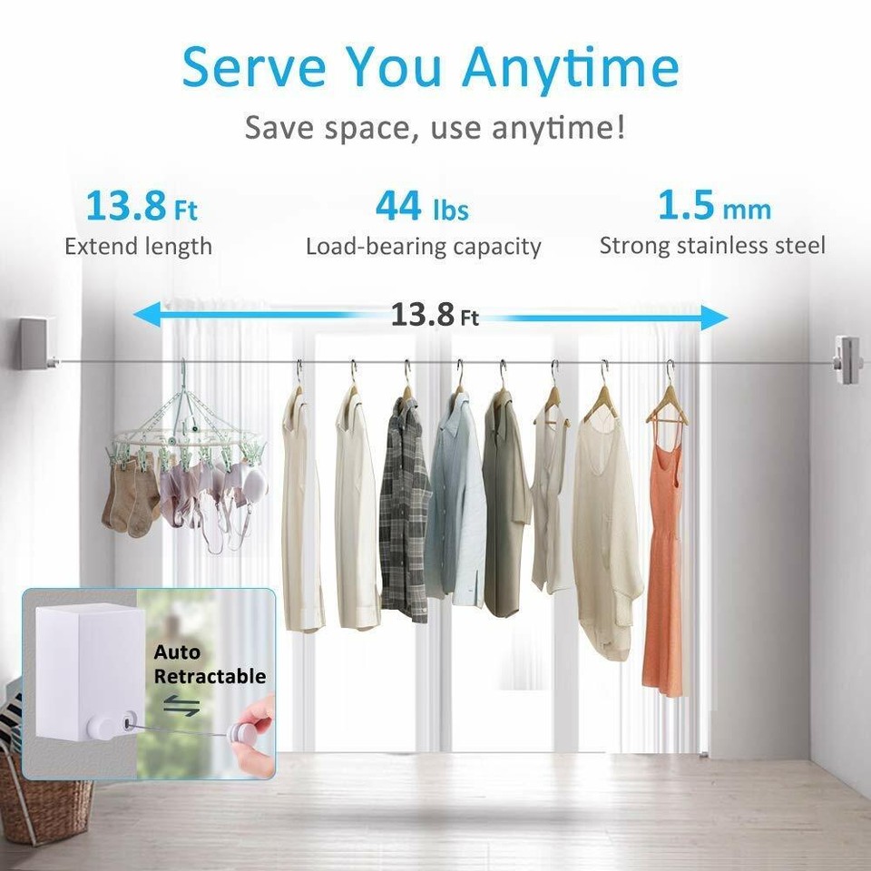 WALL HANGING CLOTHES LINE RETRACTABLE WASHING EXTENDABLE HEAVY DUTY ...