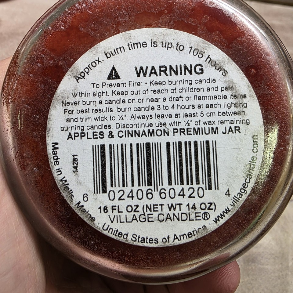 Village Candle Apples & Cinnamon Jar 16 Fl Oz Premium Twin Wick Made In ...