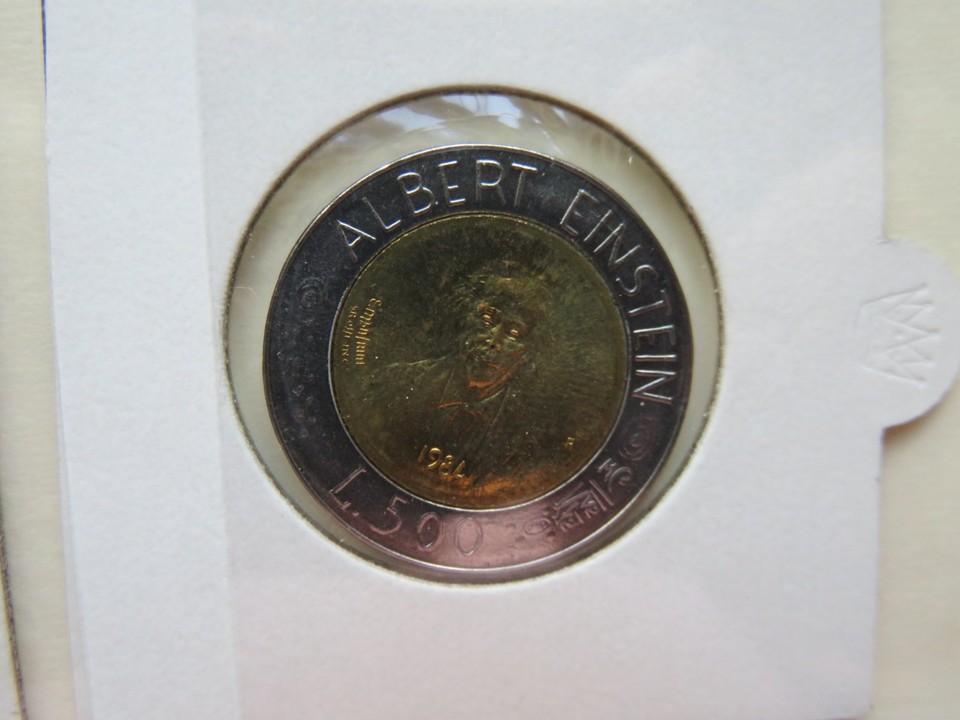 Nobelpreis Albert Einstein, Gugl. Marconi, Enr. Fermi mit Münzen aus ...
