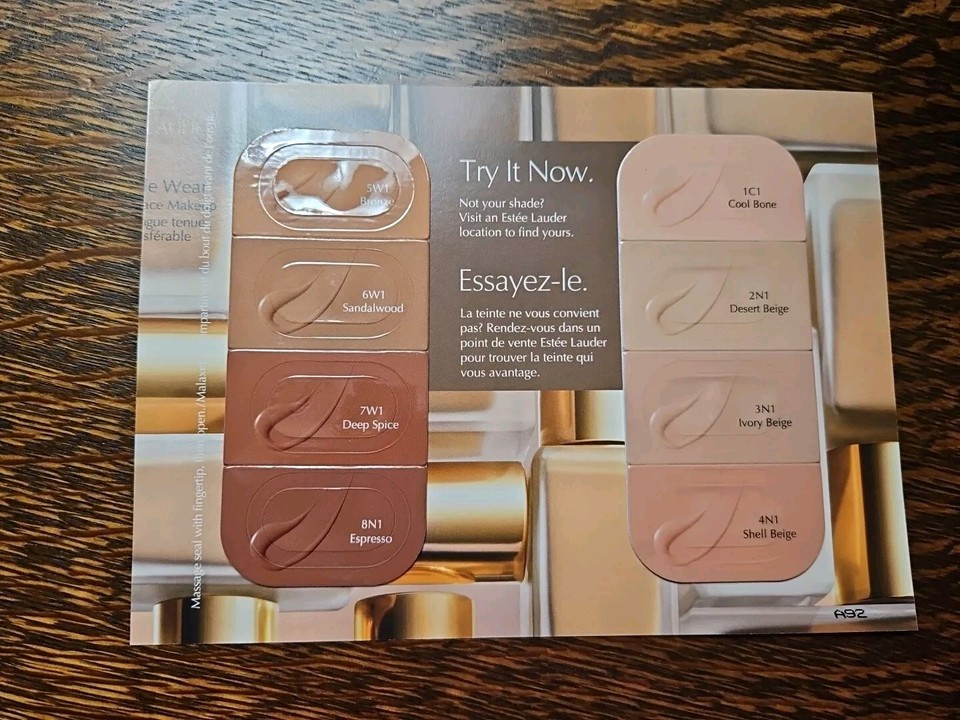 Estee Lauder Double Wear Stay-in-Place Foundation Sample Card 8 Shades ...